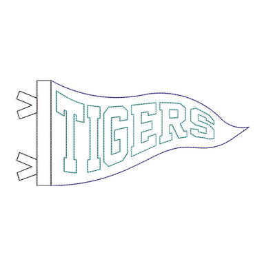 Tigers Wavy Pennant Flag Bean Stitch Raggy Applique Machine Embroidery ...
