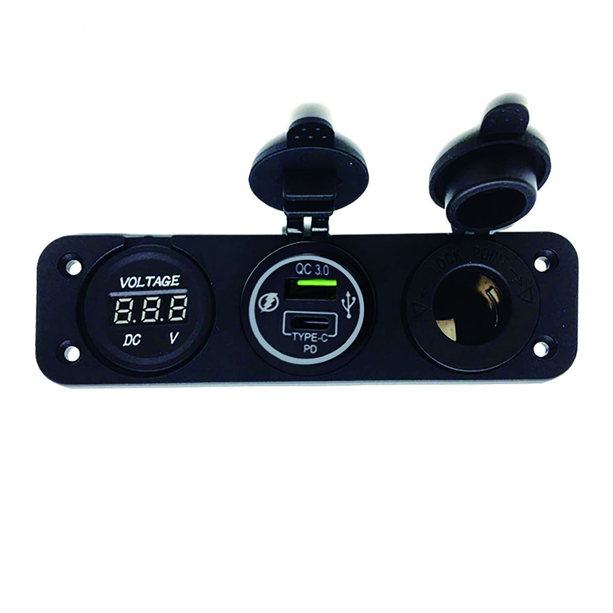 Dual USB Panel with Volt Meter & Power Socket