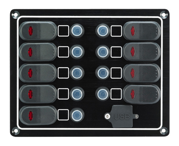 9-Gang Waterproof Switch Panel with USB Port