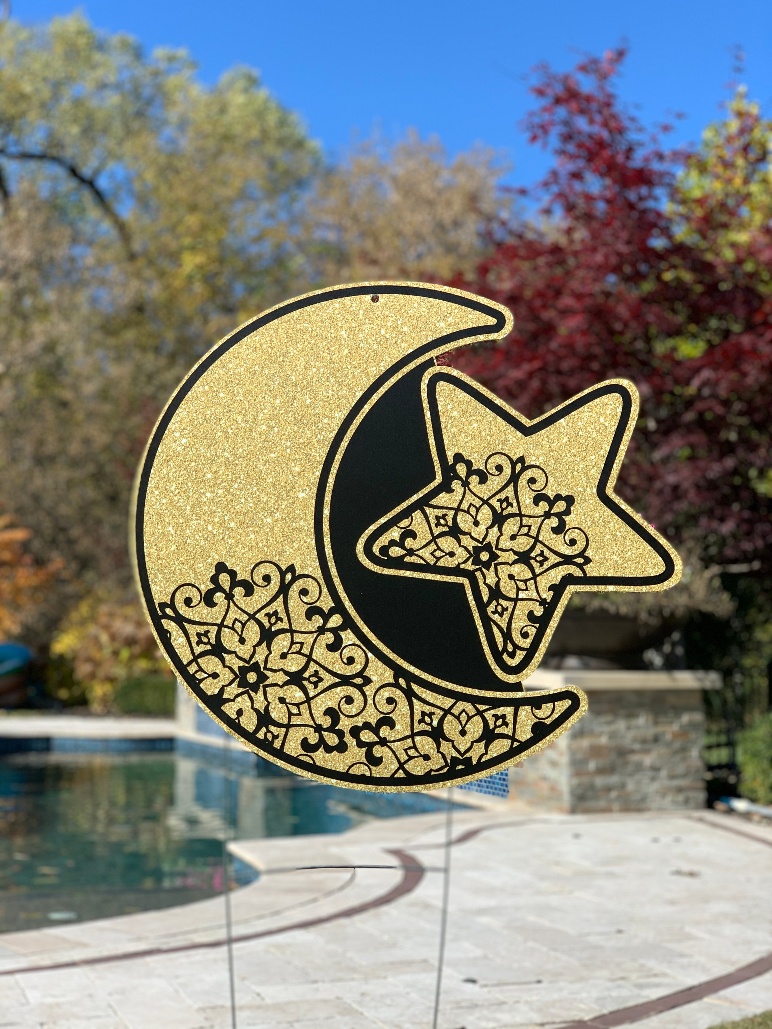Large Moon and Star Yard Sign-Multi Use Indoor/Outdoor (Stake Included ...