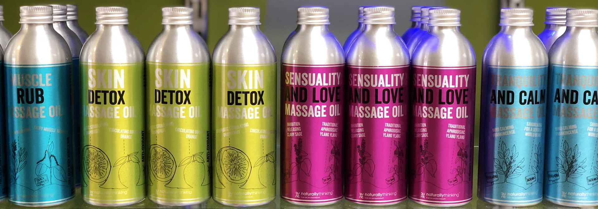 Massage oils made with pure aromatherapy oils for spa and relaxation