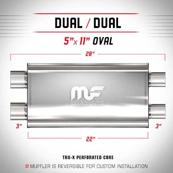 Magnaflow 12599 | Satin Stainless Muffler | 5"x11" Oval Body, 3" Dual ...