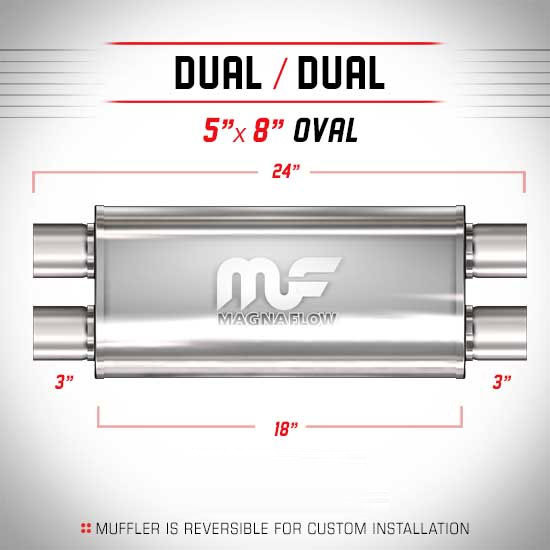 Magnaflow 12469 | Satin Stainless Muffler | 5"x8" Oval Body, 3" Dual ...