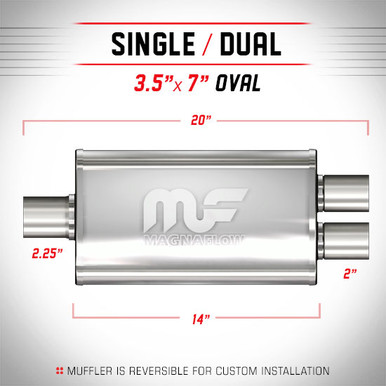 Magnaflow 11148 | Satin Stainless Muffler | 3.5"x7" Oval Body, 2.25/2 ...
