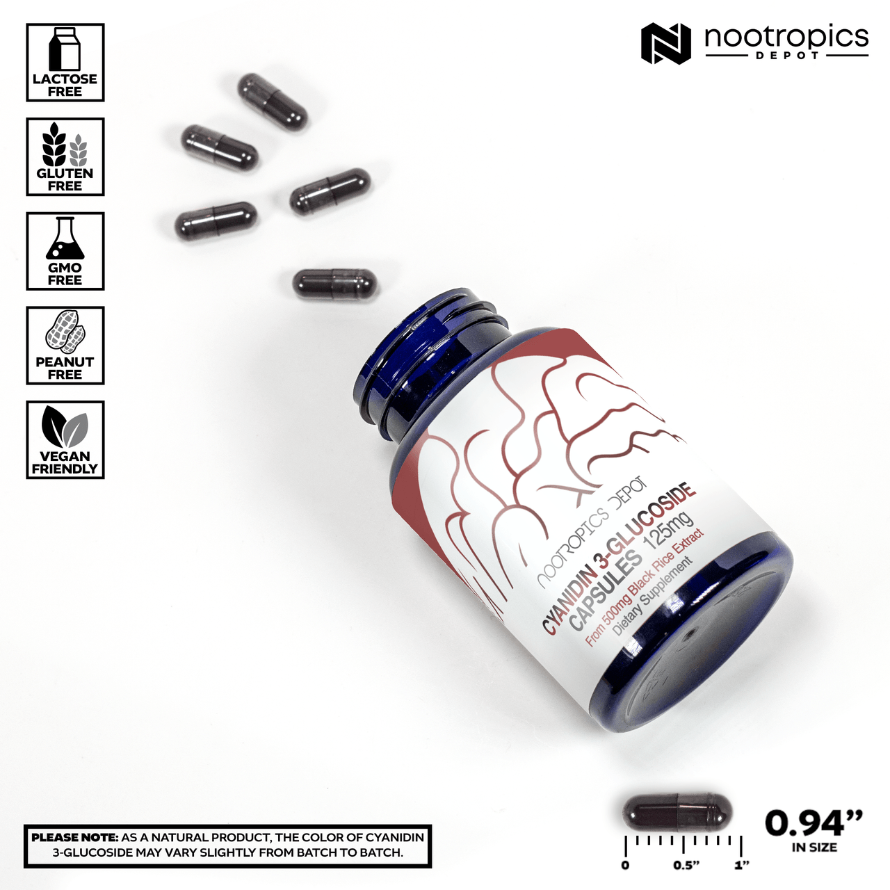 Cyanidin 3-Glucoside Capsules | 125mg | Black Rice Extract | Oryza ...