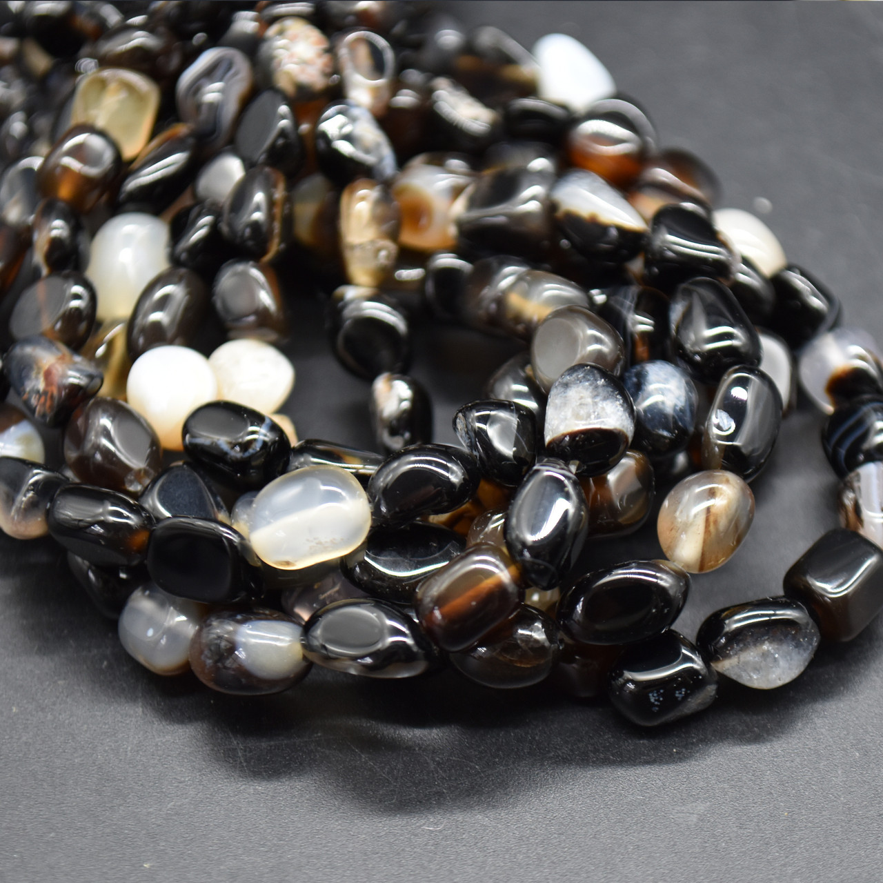 High Quality Grade A Natural Black Onyx Agate Semi precious Gemstone Pebble Tumbledstone Nugget Beads approx 5mm 8mm 15 long strand