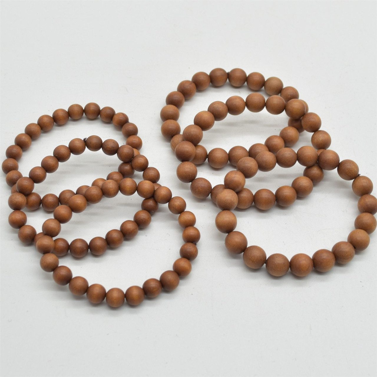 Natural Fragrant Barbie Sandalwood Round Wood Beads Bracelet Sample Strand Mala Prayer Beads 8mm 10mm Sizes