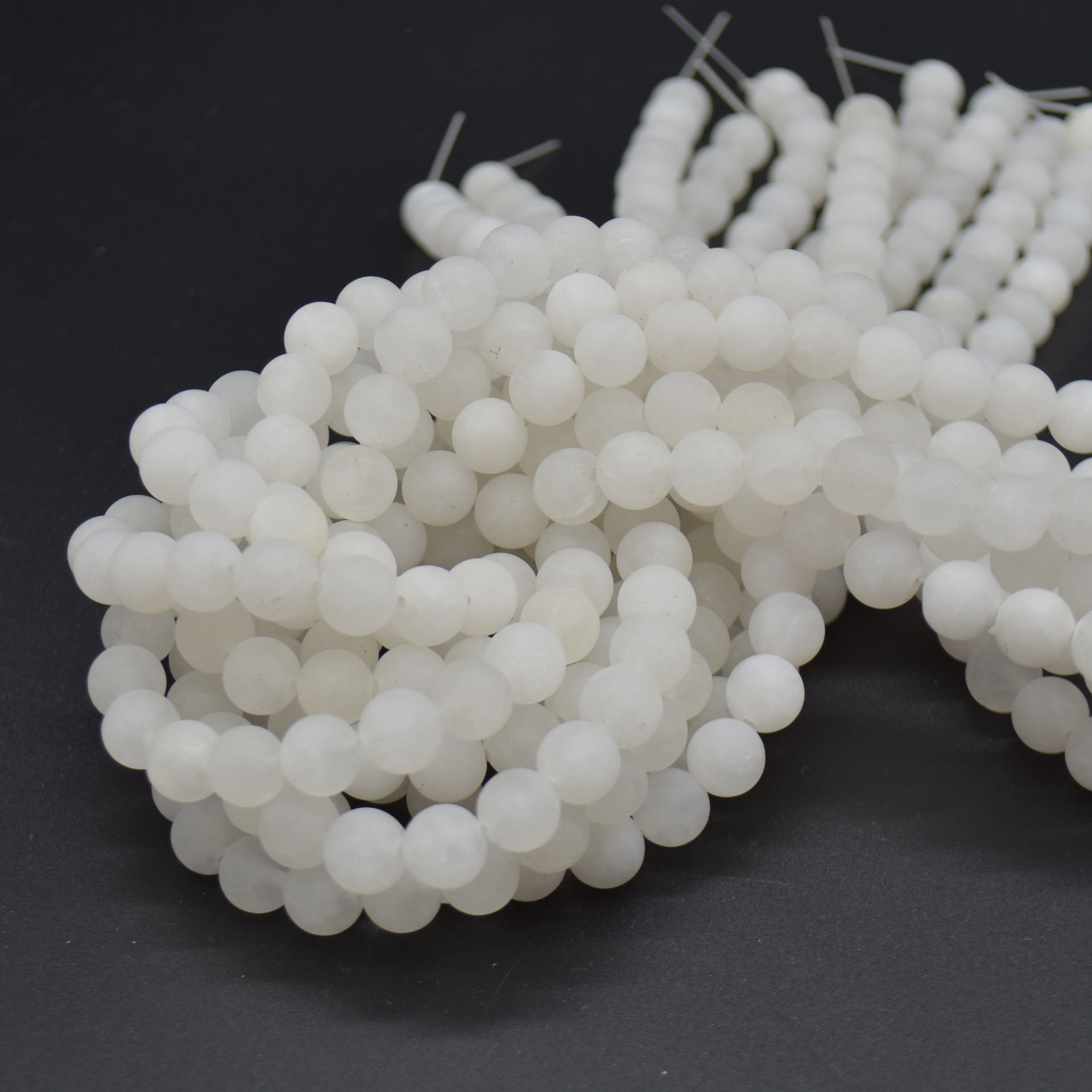 High Quality Grade A Natural White Jade Frosted / Matte Gemstone Round ...