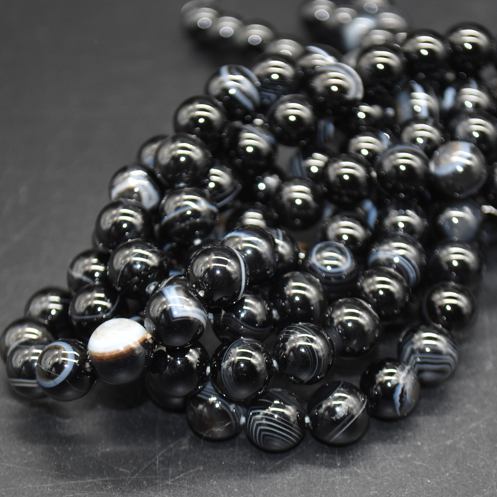 High Quality Grade A Natural Banded Black Agate Gemstone Round Beads 4 ...