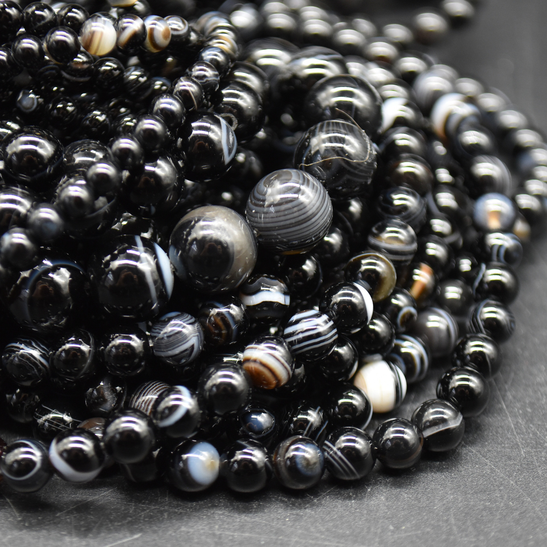 High Quality Grade A Natural Banded Black Agate Gemstone Round Beads 4 ...