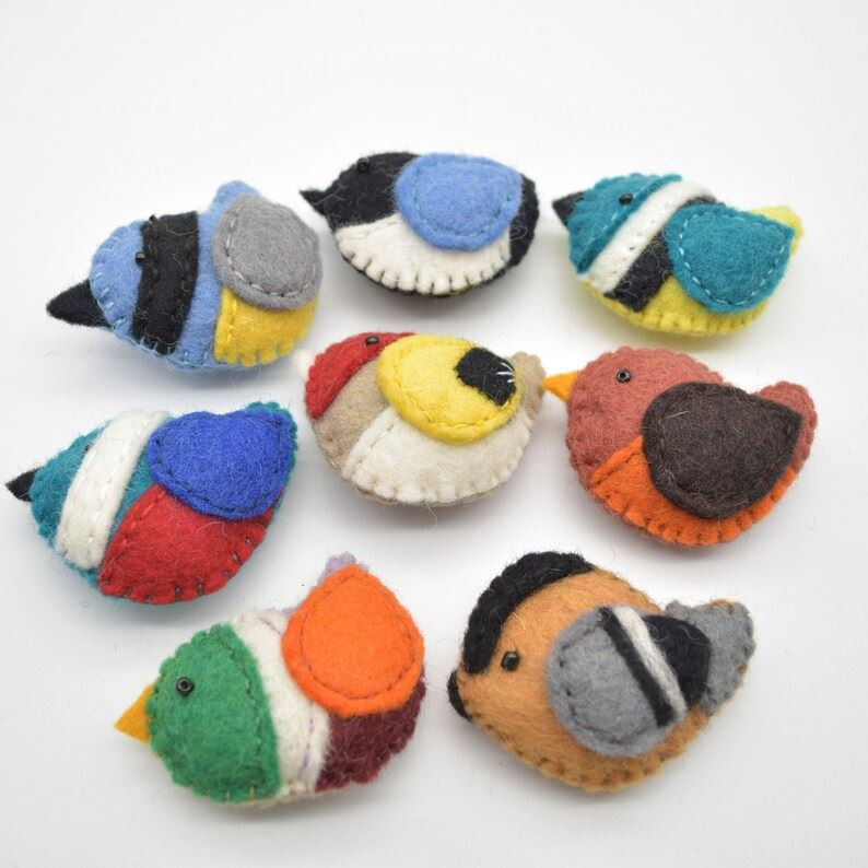 100% Wool Felt Birds - 8 assorted felt birds - OrientalDirect.co.uk