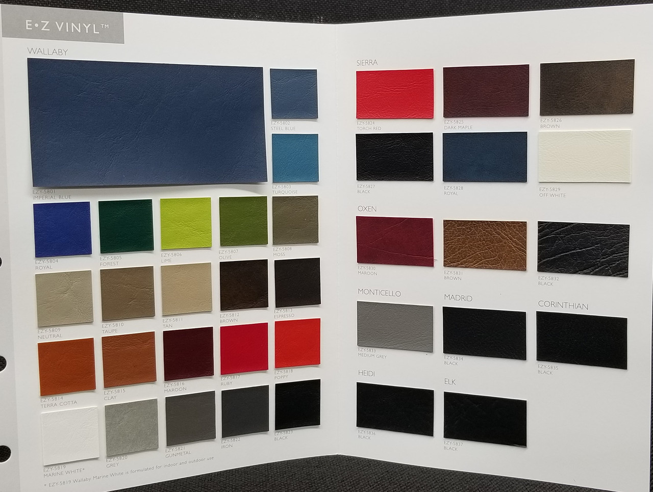 EZY Vinyl Sample Card - J & J Auto Fabrics