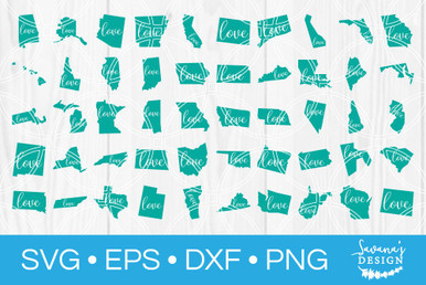 State Love SVG Bundle - SVG EPS PNG DXF Cut Files for Cricut and ...