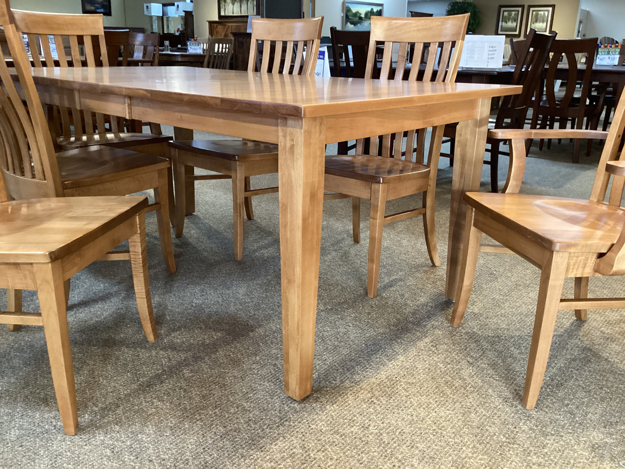 Amish Shaker Leg Dining Set – Maple in Seely (42" x 60" + 12" Leaf)