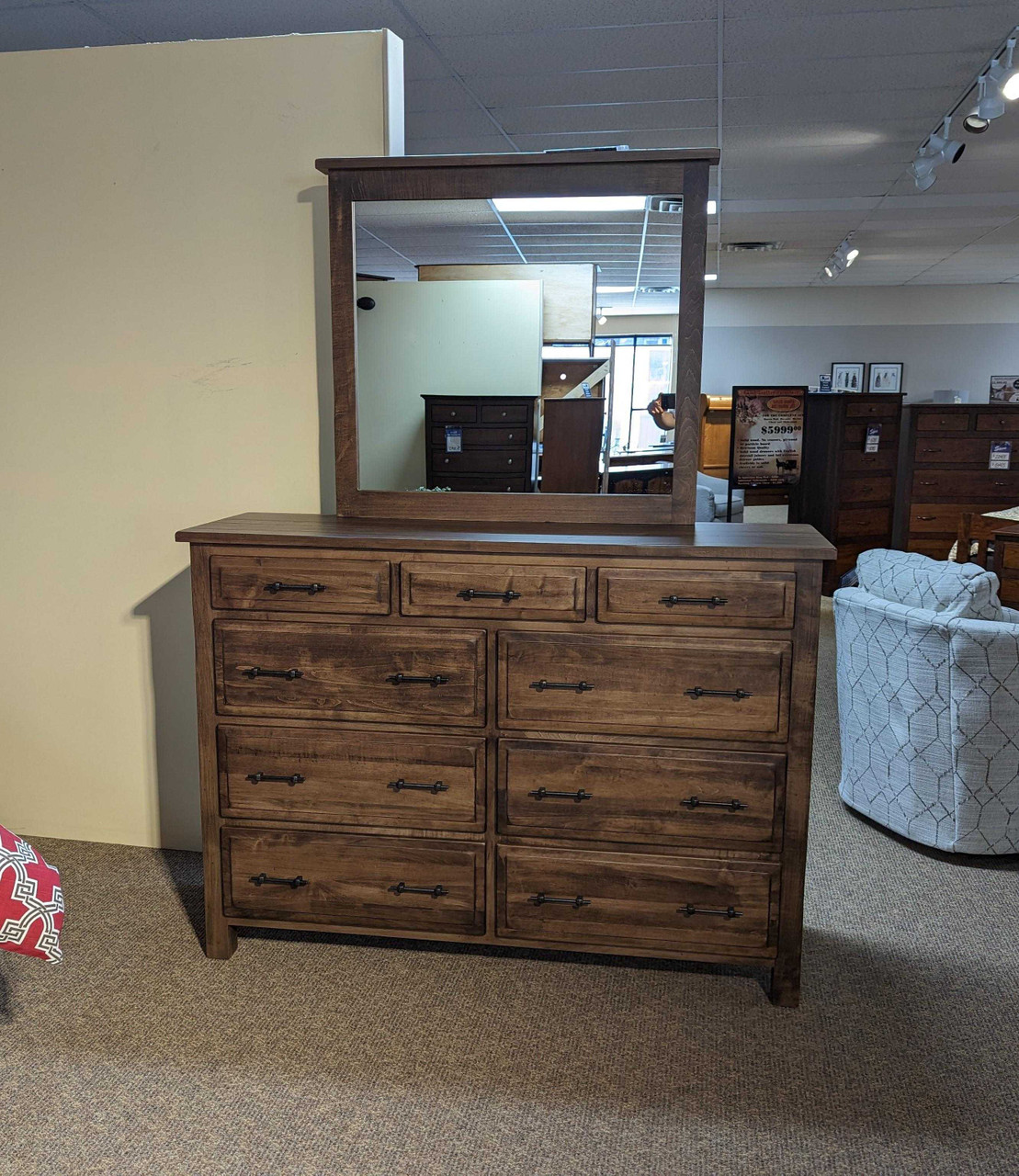 Amish Solid Maple 9 Drawer Dresser - Hand Planed Quality