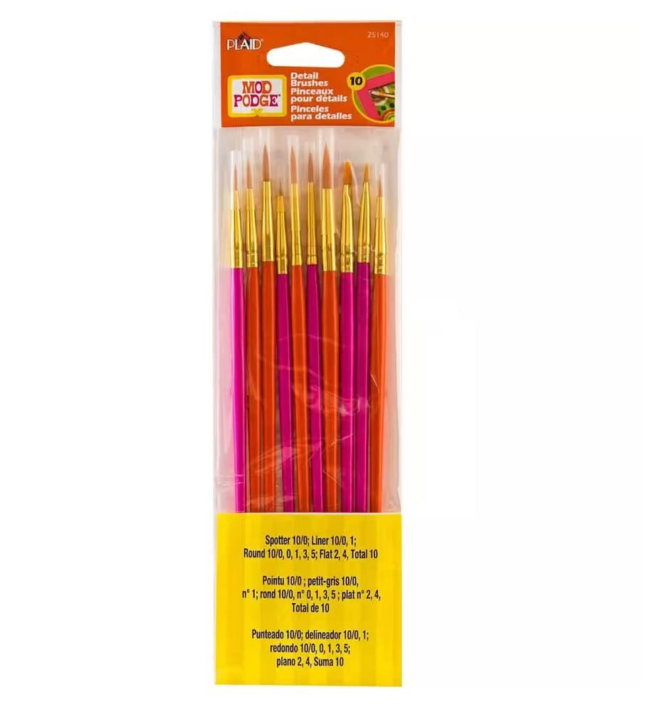 Mod Podge Detail Brushes 10-PK Assorted Paint Brushes 25140 - Retro Hobby