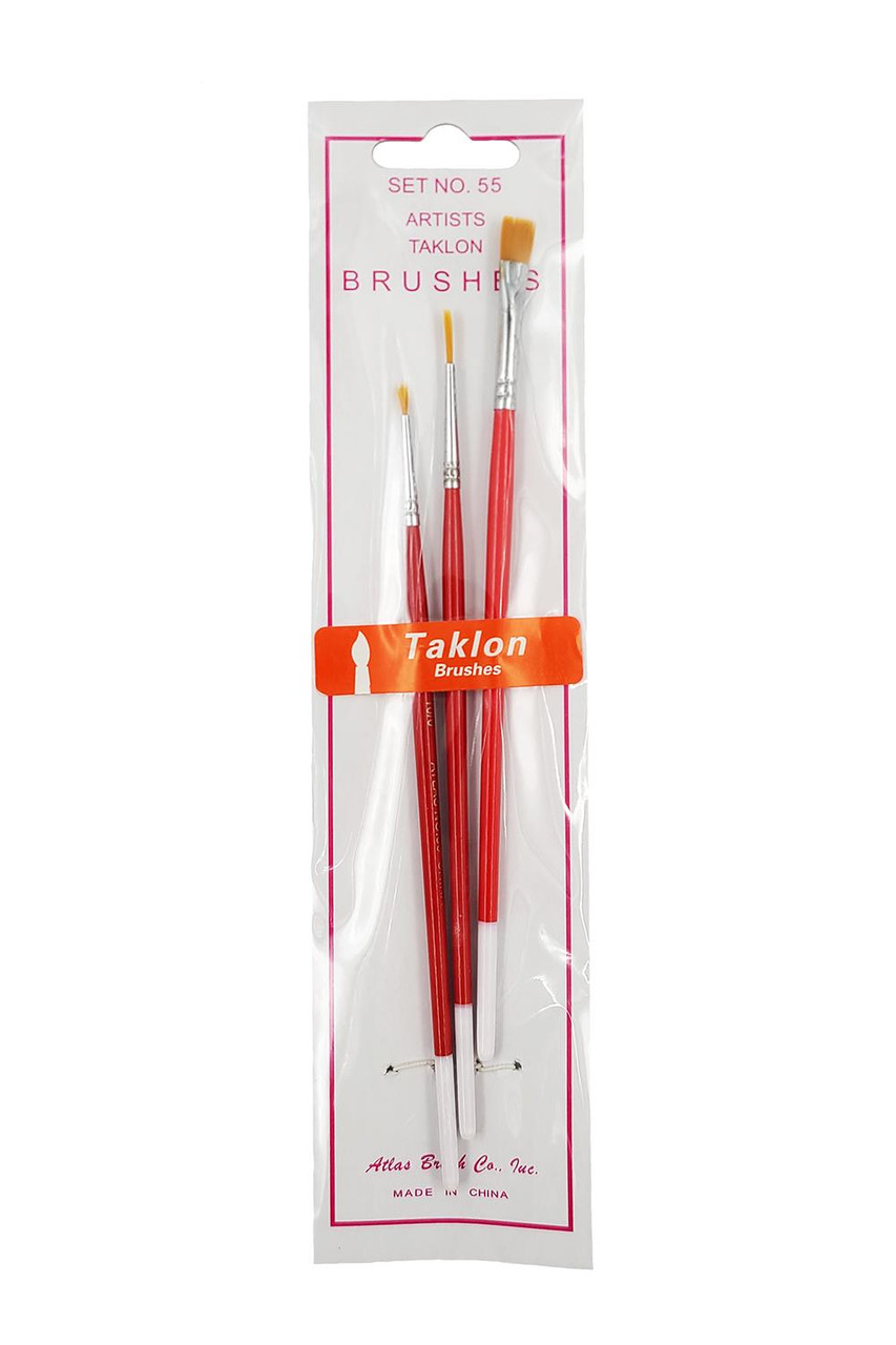 Atlas Brush Co. Artists Taklon Brush Set 3Pc #55 - Retro Hobby