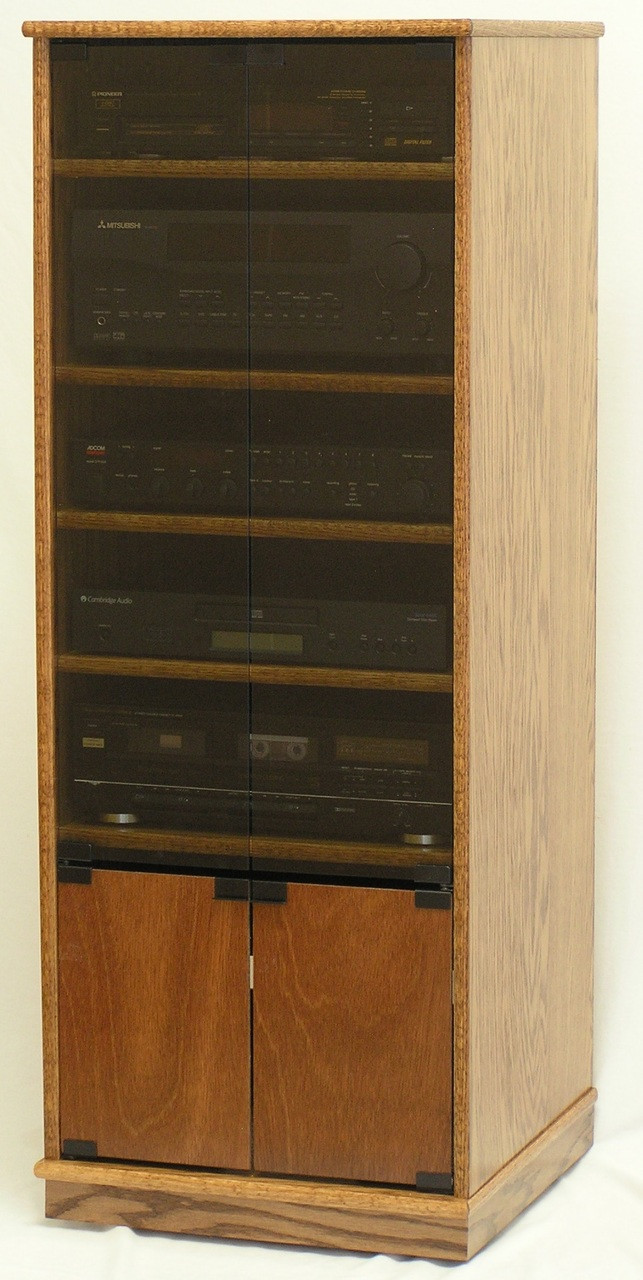 Narrow Stereo Cabinet with Glass Doors 50 High Oak Maple