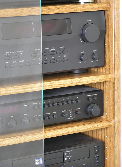 Narrow Stereo Cabinet with Glass Doors 50" High Oak Maple