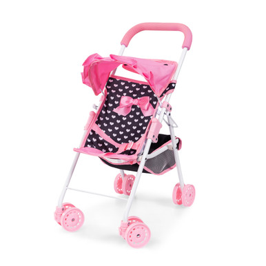 Prams & Strollers Doll Buggy - Pink & Black with Pink Bow | Toymate