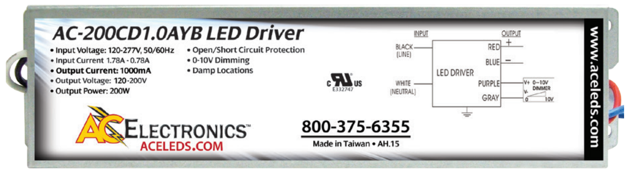 200W Constant Current LED Driver AC Electronics