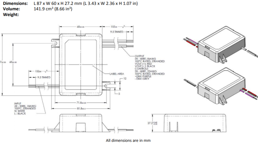 ESP050W-1200-42 ERP Constant Current Tri-Mode LED Driver | 50W 1200mA