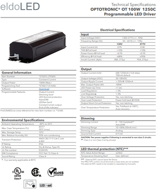 OT100W/UNV/1250C/2DIM/P6 OPTOTRONIC (79369/*2743YL) Programmable LED Driver | 100W 700mA