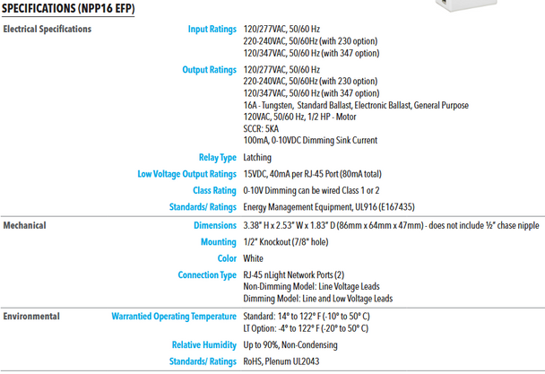 nPP16 EFP Acuity nLight Bypass Relay and Bus Power | 40mA 15VDC