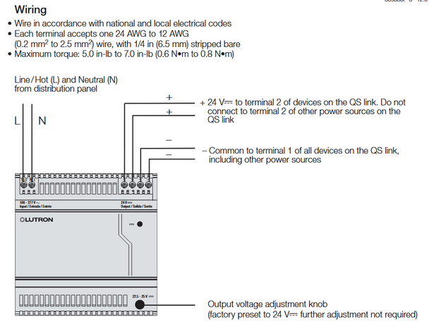 QSPS-DH-1-75 Lutron QS Link Power Supply - 75 PDU / 24V
