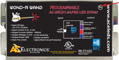 AC-50CD1.4APBNZ AC-Electronics Programmable Constant Current LED Driver| 50W Bottom Exit Studs