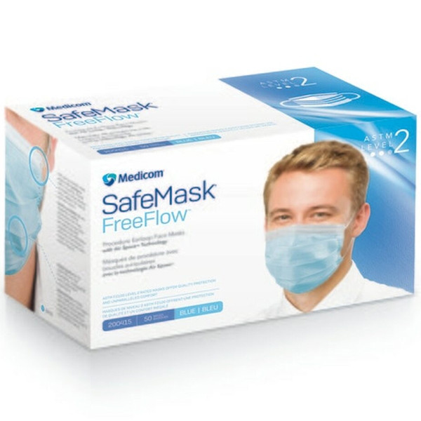 SafeMask FreeFlow ASTM Level 2 Earloop Mask, Blue 50/Box. Fog-free ...
