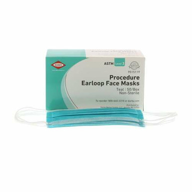 Procedure Earloop Masks ASTM Level 3 , Teal, 50/Box - Dental Wholesale ...