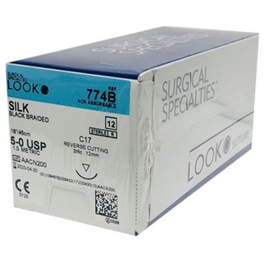 Sutures. Silk Thread. 774B 5-0 18" C-17 3/8 Circle 12mm 12/Pk