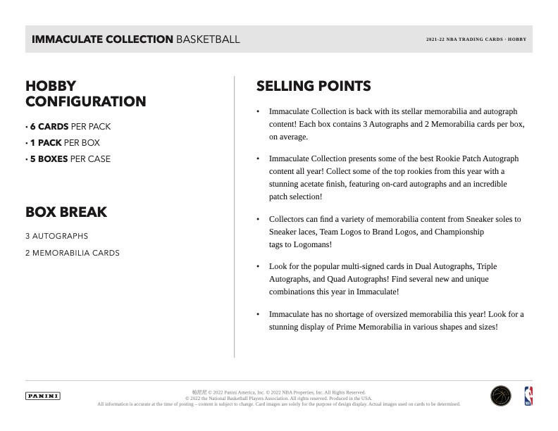 2021/22 Panini Immaculate Collection Basketball Hobby Box