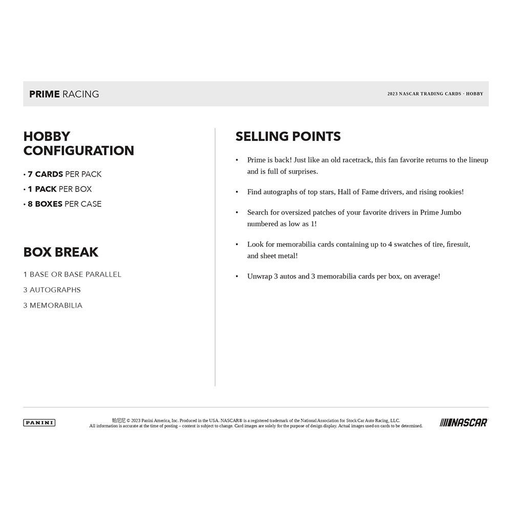 2023 Panini Prime Racing Hobby Box
