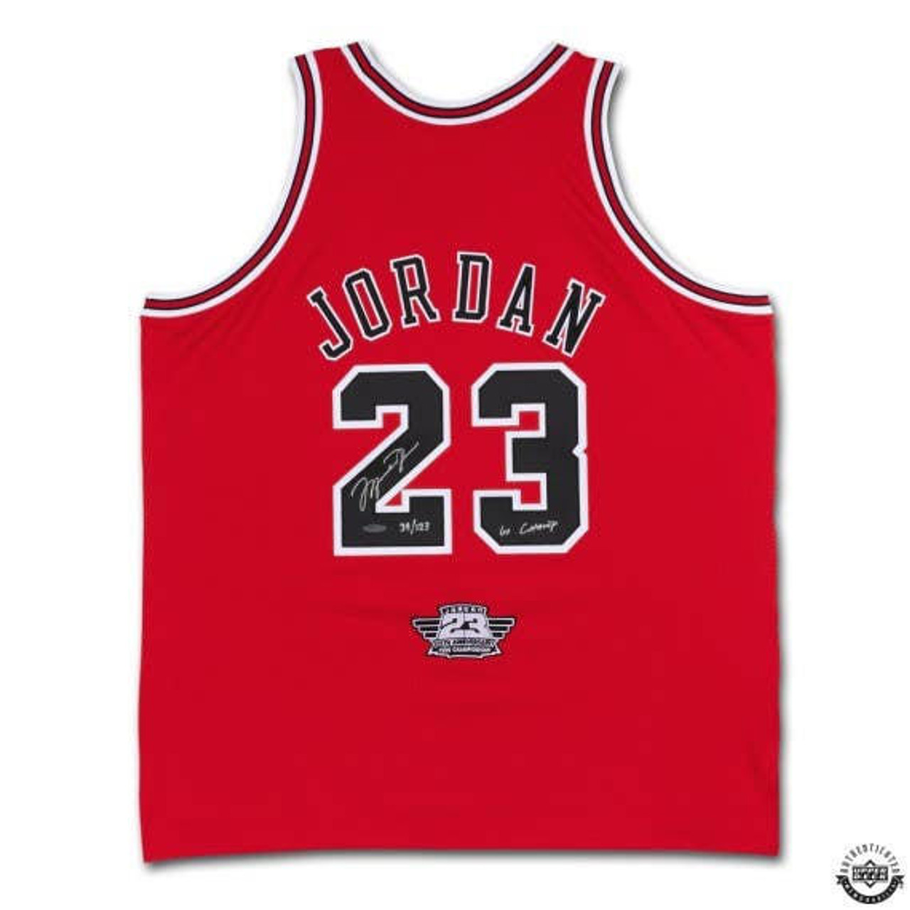 Michael Jordan Autographed & Inscribed "6X CHAMP" 1997-98 Chicago Bulls Red Authentic Mitchell ...