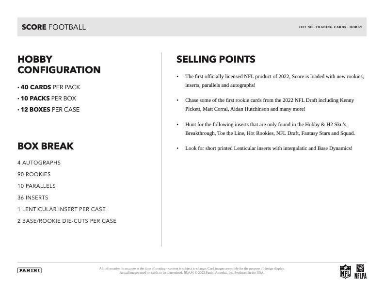 2022 Panini Score Football Hobby Pack