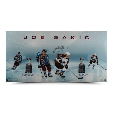 Joe Sakic Autographed "Joe Sakic Champion Collage" 36x18 - Midwest Cards
