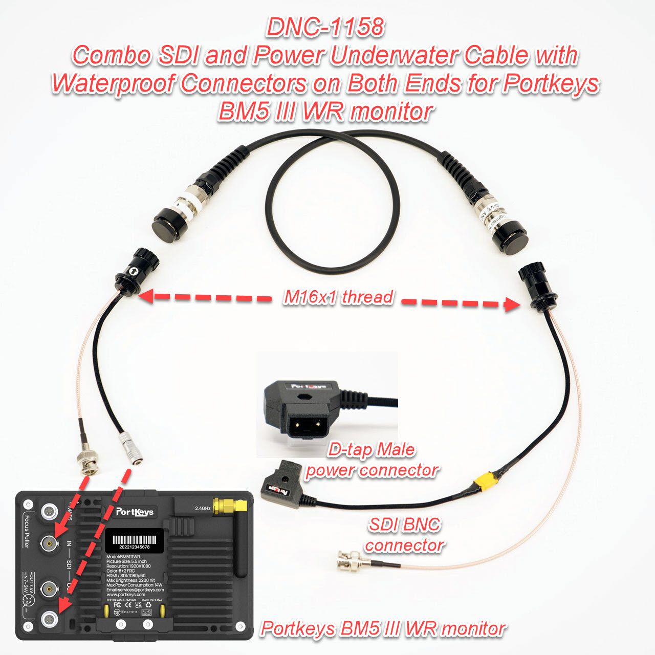 Combo 3g Sdi And Power Underwater Cable With Waterproof Connectors On