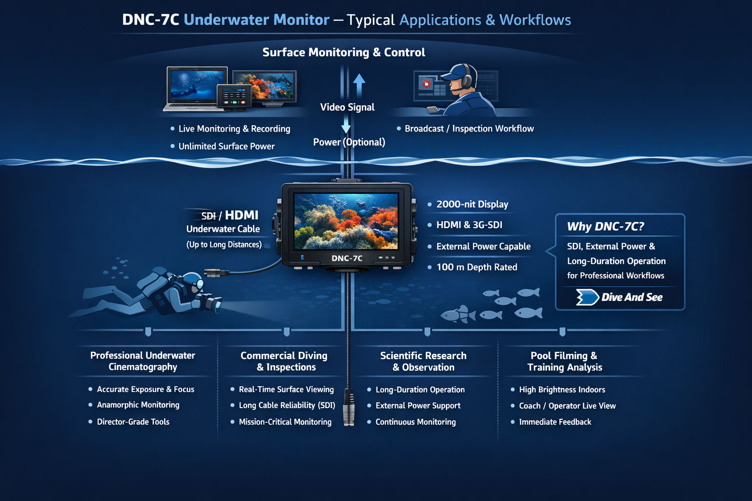 DNC-7C: Professional 7″ Underwater Monitor for HDMI & SDI Workflows ...