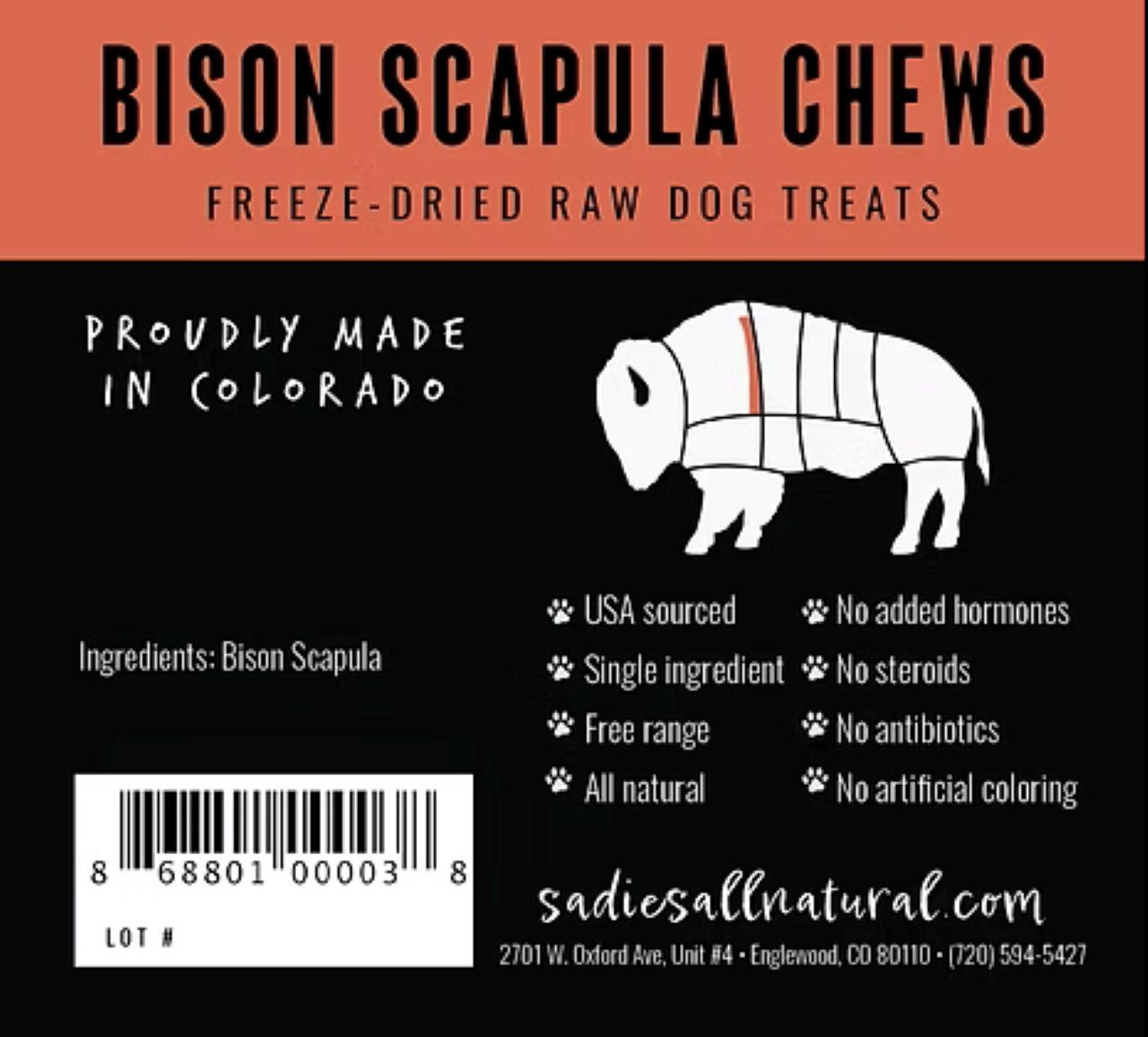 Sadie's All Natural Bison Scapula Chews | Dog Nutrition | Dog Training ...