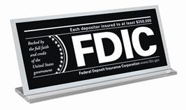 Counter FDIC Signs with Backplate Laminate sign on Plexiglas base - Data Financial, Inc.