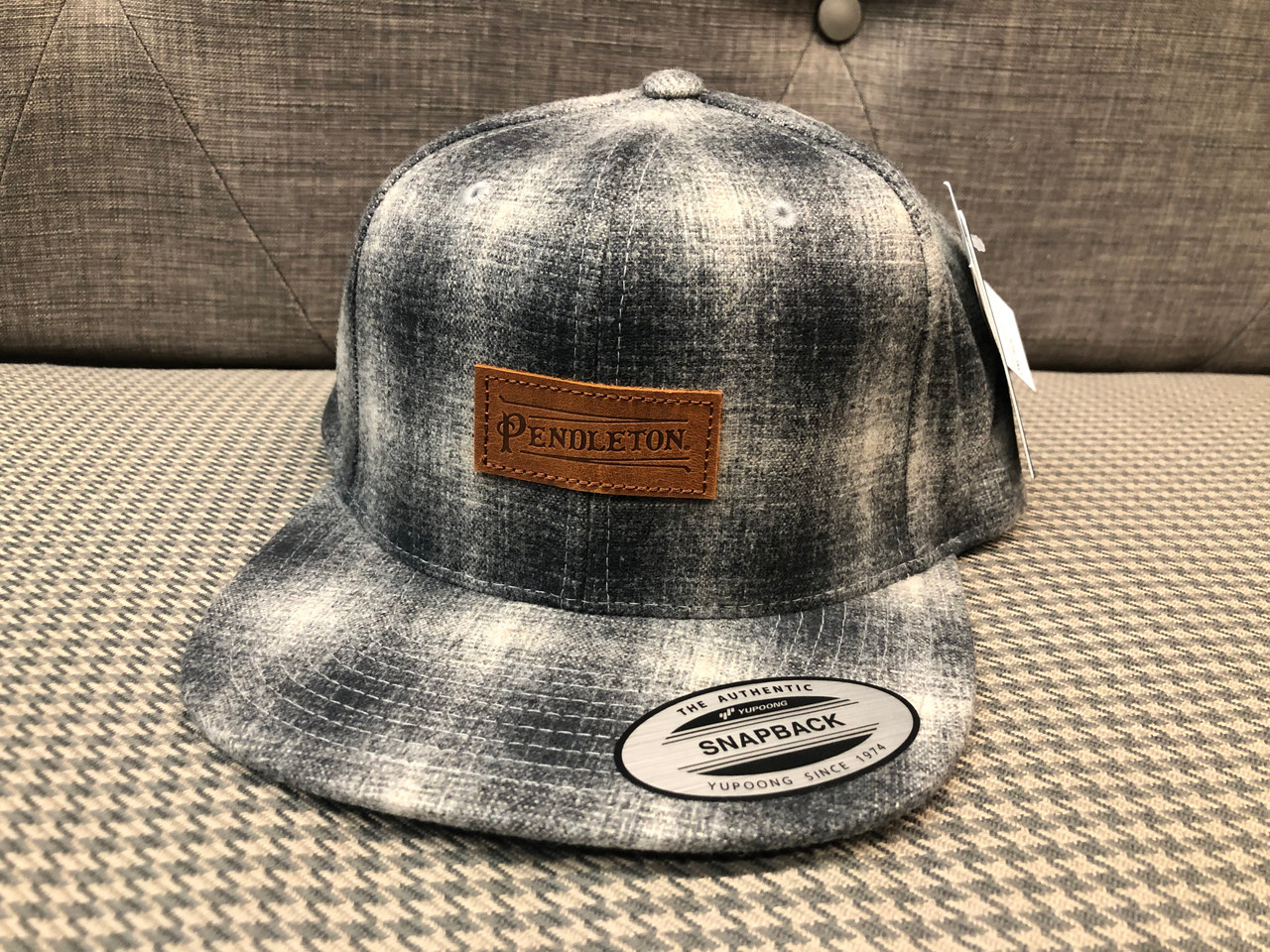 Black White Ombre Leather Patch Pendleton Logo Cap