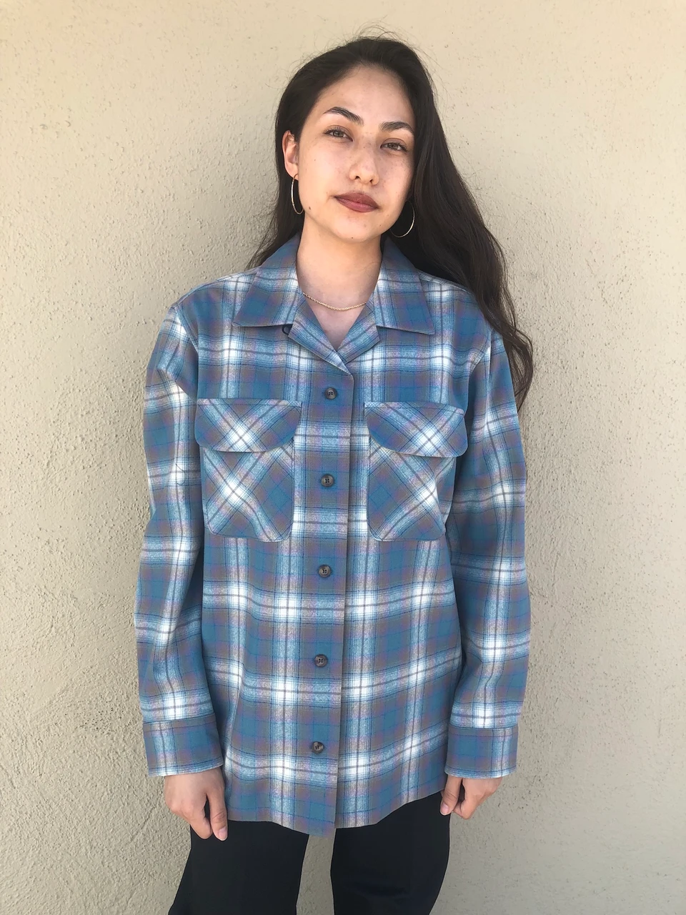 Women's Plaid Pendleton Boyfriend Shirt Blue Purple