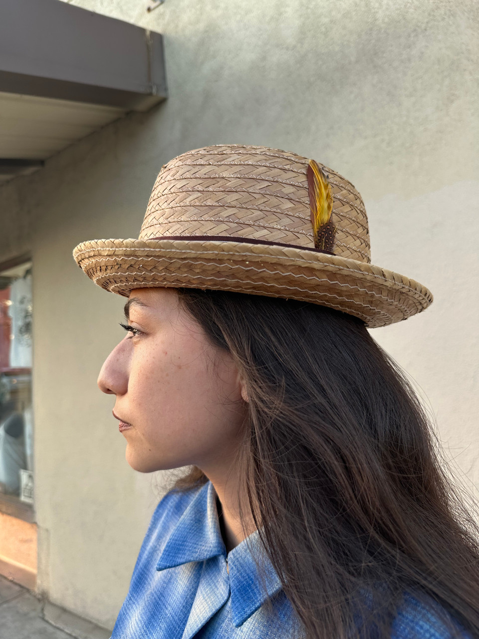 Center Crease Light Coconut Regular Brim Hat With Striped Hat Band