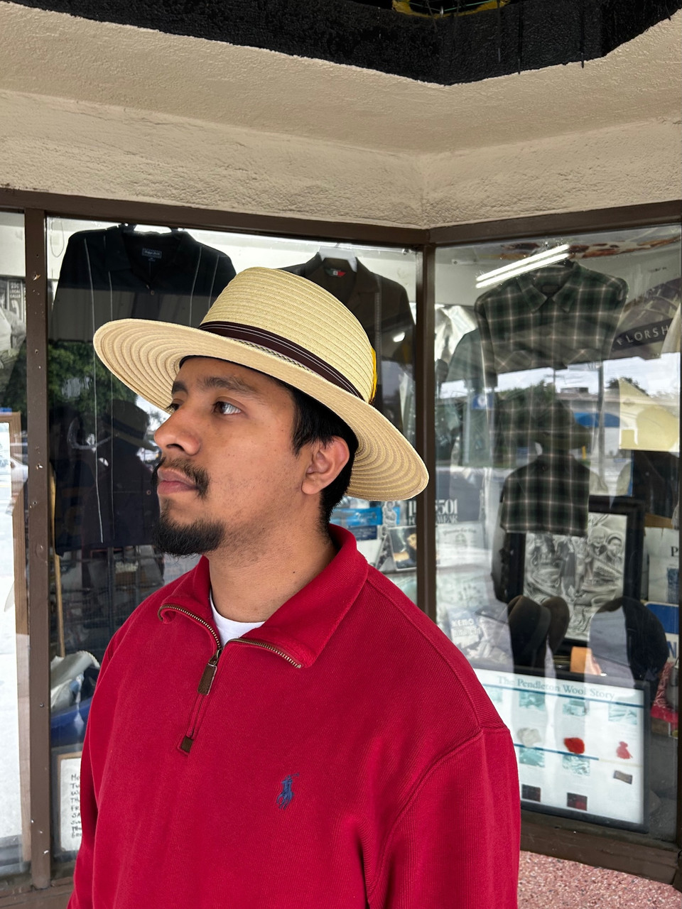 Wide Brim Breathable Straw Center Crease Stripe Band