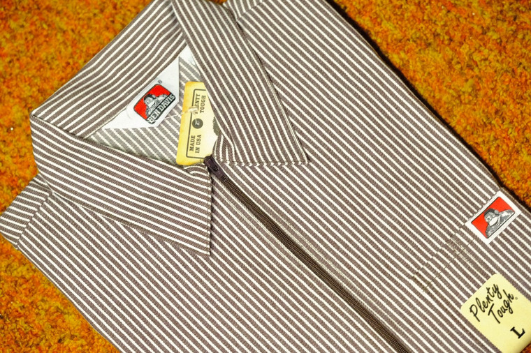 Ben Davis Short Sleeve Half Zip Stripe Twill Shirt