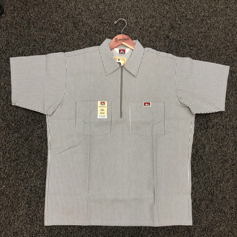 Ben Davis Short Sleeve Half Zip Stripe Twill Shirt