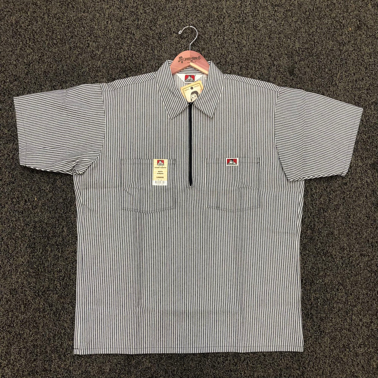 Ben Davis Short Sleeve Half Zip Stripe Twill Shirt