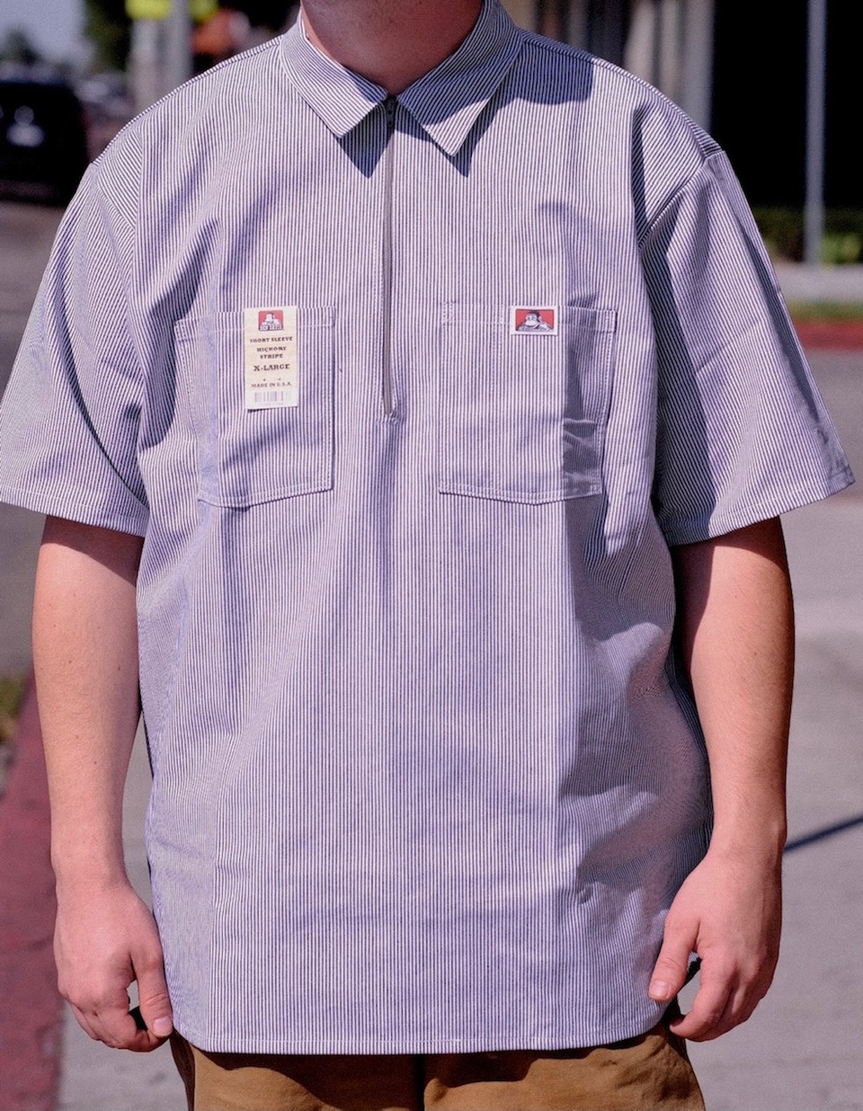 Ben Davis Short Sleeve Half Zip Stripe Twill Shirt